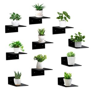 10 Pack Acrylic Floating Shelves for Wall, Wall Mounted Small Hanging Display Shelves for Plants, Funko Pop Figures, Adhesive Shelf for Bedroom, Picture Toy Clear Display Shelves(Black)