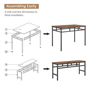 CALABASH Dining Room Table Set with 2 Benches, Industrial 3 Piece Dining Set for Home, Kitchen, Apartment and Small Space,Rustic Brown and Black Metal Frame