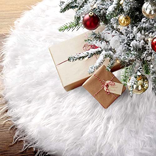 Christmas Tree Skirt, White Plush Faux Fur Xmas Tree Skirt,Holiday Party Christmas Decorations, 48 inch