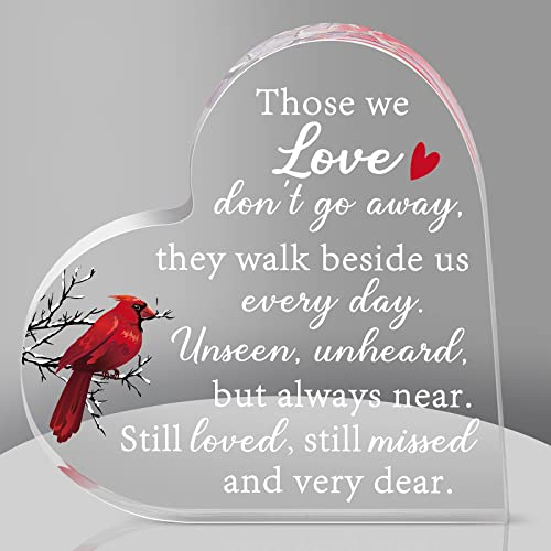 Memorial Gifts for Loss of Father Mother Sympathy Gifts Red Cardinal Memorial Bereavement Acrylic Heart Condolence Gifts in Memory of Loss of Loved One for Table Centerpieces Remembrance (4 x 4 Inch)