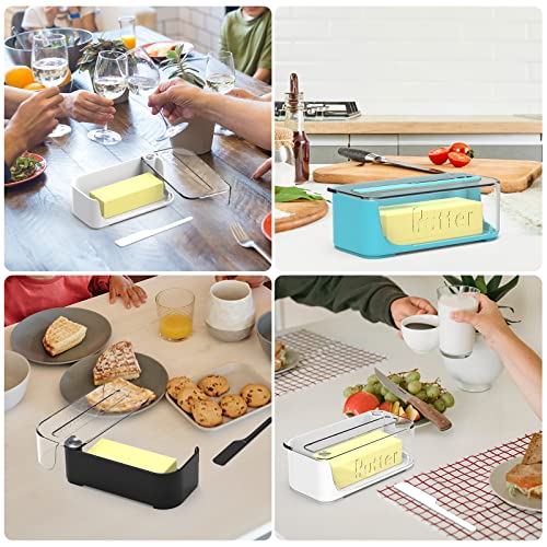 Butter Dish with Lid and Knife, Chesbung Butter Holder for Countertop, Butter Keeper Tray for West/ East Coast Butter, Covered Butter Container Butter Crock for Refrigerator (Black)