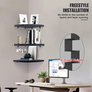 Corner Floating Shelves Set of 3 | Corner Wall Shelves | Wall Mounted Corner Storage Display Shelving for Bathroom, Bedroom, Living Room, Kitchen | 12-4/5" D x 12-4/5" W | Fan-Shaped, Matte Black