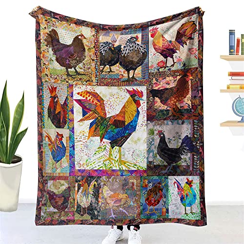 LIGUOGUO Farmhouse Rooster Blanket, Soft Warm Flannel Fleece Throw Blanket for Couch,Sofa,Chair,Bed, All Season Vintage Rustic Animal Print Chicken Cozy Blanket for Women/Men/Kids (Style 5, 60"x80")