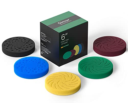 6 inch Buffing Pads, Ginour 5Pcs 6.3 Inch Face Polishing Pad for 6 Inch 150mm Backing Plate, Buffing Polishing Pads with Safe Step Edge for Car Buffer Polisher Compounding, Polishing and Waxing