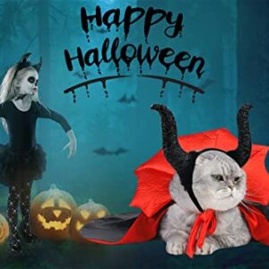 2 Pcs Pet Halloween Costume Cat Dog Cosplay Vampire Cape Devil Horns Hat Holiday Clothes for Cat Puppy Dog Halloween Party Pet Cosplay