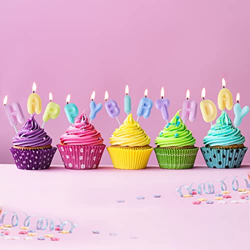 Berkebun Happy Birthday Cake Candles with Fun Colorful Candle Holders Included; for Birthday Cakes to Make it a Magical,CelebrationMacaroon Color Birthday Candles