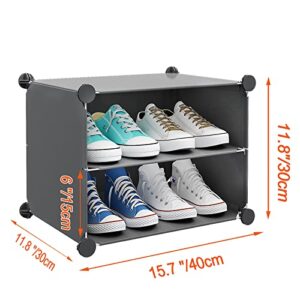 MAGINELS Portable Shoe Rack, 20-Pair DIY Vertical Storage Shelf Organizer, Plastic Shoe Organizer for Entryway, Narrow Shoe Cabinet with Doors Grey