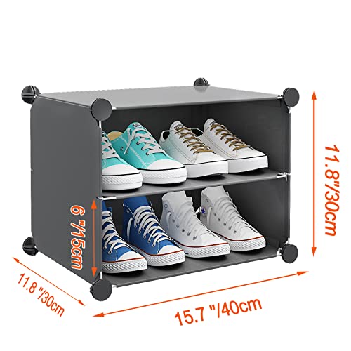 MAGINELS Portable Shoe Rack, 20-Pair DIY Vertical Storage Shelf Organizer, Plastic Shoe Organizer for Entryway, Narrow Shoe Cabinet with Doors Grey