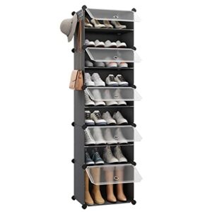 maginels portable shoe rack, 20-pair diy vertical storage shelf organizer, plastic shoe organizer for entryway, narrow shoe cabinet with doors grey