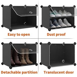 MAGINELS Portable Shoe Rack, 20-Pair DIY Vertical Storage Shelf Organizer, Plastic Shoe Organizer for Entryway, Narrow Shoe Cabinet with Doors Grey