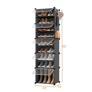 MAGINELS Portable Shoe Rack, 20-Pair DIY Vertical Storage Shelf Organizer, Plastic Shoe Organizer for Entryway, Narrow Shoe Cabinet with Doors Grey