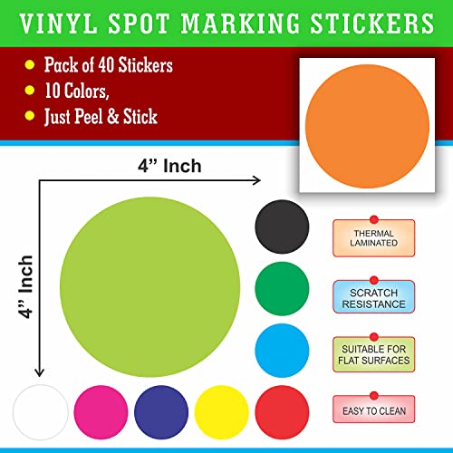 Classroom Line Up Spots - (Pack of 40) 4" Large Multicolor Floor Decals Social Distance Helper Stickers Color Code Dots Labels