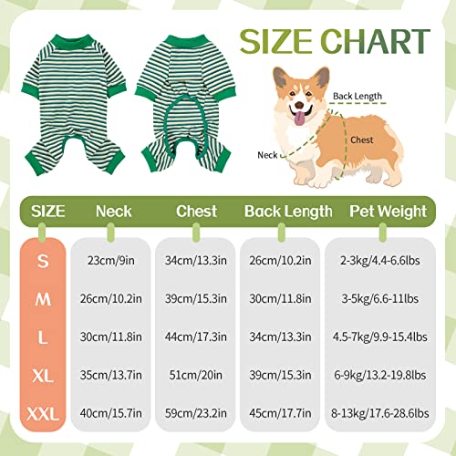 PUMYPOREITY Dog Pajamas, Cute Stripe Pet PJS for Small Medium Dogs, Dog Hair Shedding Cover Onesie, Stretchable Puppy Jumpsuit Dog Apparel Clothes, Soft Short-sleeve Dog Shirts Bodysuit Rompers Outfit