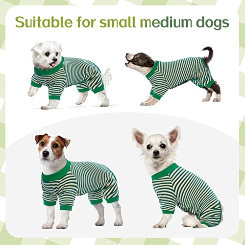 PUMYPOREITY Dog Pajamas, Cute Stripe Pet PJS for Small Medium Dogs, Dog Hair Shedding Cover Onesie, Stretchable Puppy Jumpsuit Dog Apparel Clothes, Soft Short-sleeve Dog Shirts Bodysuit Rompers Outfit