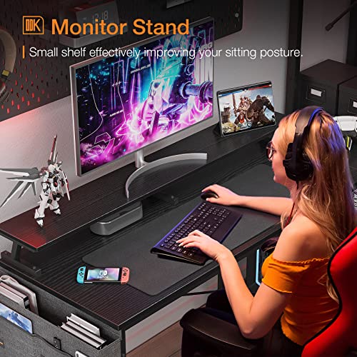 ODK L Shaped 48 Inch Computer Desk with USB Charging Port & Power Outlet, L-Shaped Gaming Desk with Storage Shelves & Monitor Shelf for Home Office Workstation, Modern Writing Table, Black