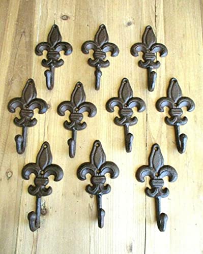 for 10 Large Cast Iron Fleur De Lis Coat Hooks Hook Hall Tree Hat Dog Leash Fluer Hooks & Hangers Home & Garden