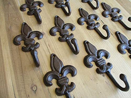 for 10 Large Cast Iron Fleur De Lis Coat Hooks Hook Hall Tree Hat Dog Leash Fluer Hooks & Hangers Home & Garden