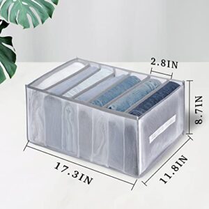 Upgraded 7 Grids Wardrobe Clothes Organizer,2PCS Jean Organizer, Jeans Compartment Storage, Drawer Organizers for Clothing with Handle Foldable, Extra Large Wardrobe Organizer