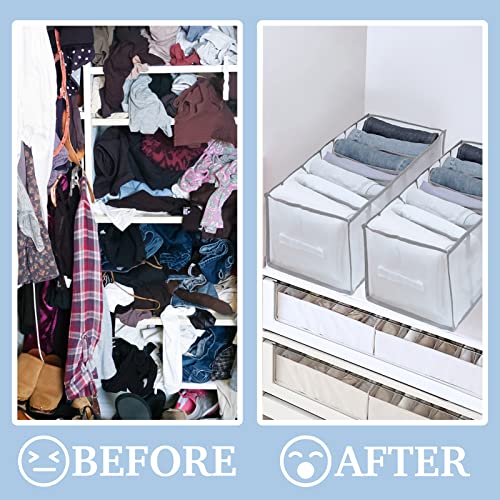 Upgraded 7 Grids Wardrobe Clothes Organizer,2PCS Jean Organizer, Jeans Compartment Storage, Drawer Organizers for Clothing with Handle Foldable, Extra Large Wardrobe Organizer