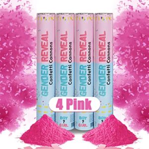 pfxnjdeq gender reveal confetti powder cannon, 4 pink, 12 inch, 100% biodegradable powder and confetti, gender reveal decorations, gender reveal party game ideas, gender reveal party supplies (pink)