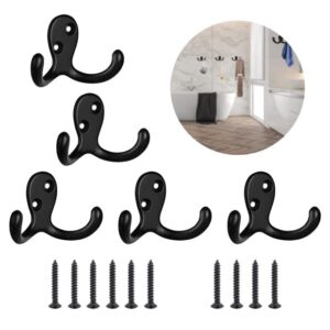 yafiygi 5pack towel hook heavy duty metal single prong robe hanger rustproof wall hooks for hanging towel hooks with 10 screws for bags，hat, cap,cup（black）