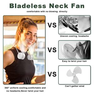 DONGDO Personal Neck Fan Bladeless Werable Fans Portable Rechargeable, AC Neck Air Conditioner can Blow Aromatherapy, 3 Speed 360° Adjustment Hanging Neck Fan Around Your Neck for Cold Air, White