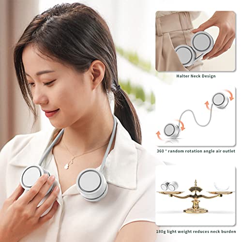 DONGDO Personal Neck Fan Bladeless Werable Fans Portable Rechargeable, AC Neck Air Conditioner can Blow Aromatherapy, 3 Speed 360° Adjustment Hanging Neck Fan Around Your Neck for Cold Air, White