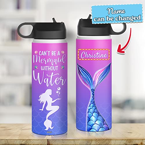 wowcugi Personalized Mermaid Water Bottle Stainless Steel Insulated Sports Bottle Reminder 12oz 18oz 32oz Mermaid Gifts For Back To School Birthday Christmas Kids Girls Daughter Sister