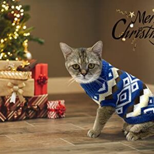 CooShou 2Pcs Christmas Dog Sweater Costume Cat Knitwear Dog Xmas Clothes Blue Christmas Red Sweaters with Diamond Plaid Pattern for Kitten Cat Puppy Dog XS