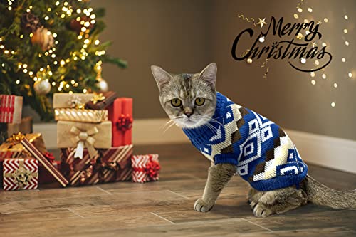 CooShou 2Pcs Christmas Dog Sweater Costume Cat Knitwear Dog Xmas Clothes Blue Christmas Red Sweaters with Diamond Plaid Pattern for Kitten Cat Puppy Dog XS