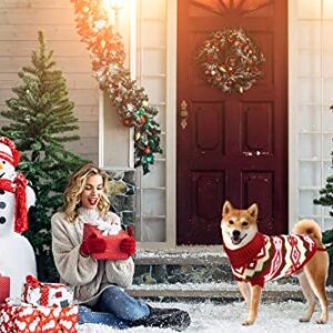 CooShou 2Pcs Christmas Dog Sweater Costume Cat Knitwear Dog Xmas Clothes Blue Christmas Red Sweaters with Diamond Plaid Pattern for Kitten Cat Puppy Dog XS