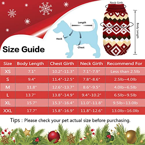 CooShou 2Pcs Christmas Dog Sweater Costume Cat Knitwear Dog Xmas Clothes Blue Christmas Red Sweaters with Diamond Plaid Pattern for Kitten Cat Puppy Dog XS