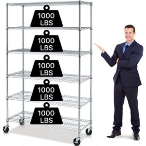 dkelincs 6 tier wire shelving unit with wheels 48" x 18" x 76" metal storage shelves height adjustable nsf heavy duty commercial grade garage shelf rack for kitchen basement restaurant，chrome