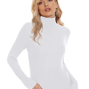 Mockneck Women White Long Sleeve Lightweight Ribbed Knit Pullover Athletic Slim T-Shirt White X-Large