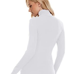 Mockneck Women White Long Sleeve Lightweight Ribbed Knit Pullover Athletic Slim T-Shirt White X-Large