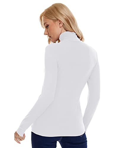 Mockneck Women White Long Sleeve Lightweight Ribbed Knit Pullover Athletic Slim T-Shirt White X-Large