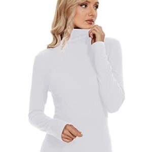 Mockneck Women White Long Sleeve Lightweight Ribbed Knit Pullover Athletic Slim T-Shirt White X-Large