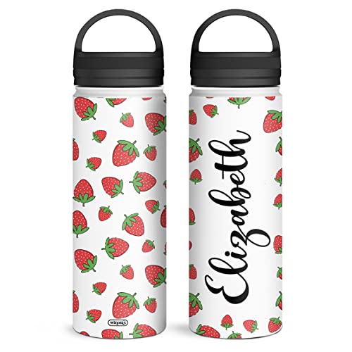 winorax Personalized Strawberry Water Bottle Strawberry Cute Pattern Design Insulated Stainless Steel 12oz 18oz 32oz Travel Sport Bottles Birthday Christmas Back To School Gifts For Kids Baby Girl