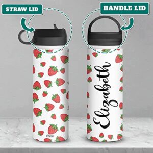 winorax Personalized Strawberry Water Bottle Strawberry Cute Pattern Design Insulated Stainless Steel 12oz 18oz 32oz Travel Sport Bottles Birthday Christmas Back To School Gifts For Kids Baby Girl