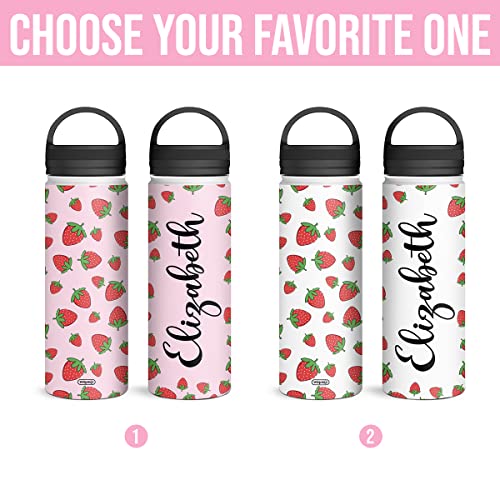 winorax Personalized Strawberry Water Bottle Strawberry Cute Pattern Design Insulated Stainless Steel 12oz 18oz 32oz Travel Sport Bottles Birthday Christmas Back To School Gifts For Kids Baby Girl