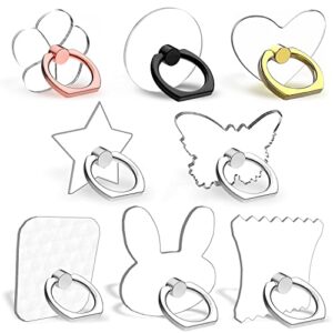 8 pcs transparent cell phone ring holder, cnymany finger grip kickstand stand for universal smartphone case accessories - 8 shapes