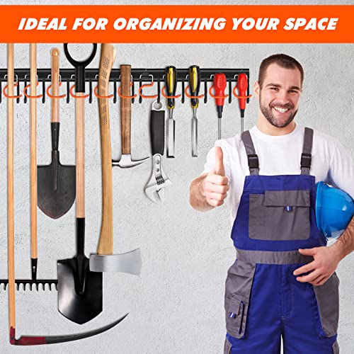 TVKB 17'' All Metal Garden Tool Organizer Adjustable Garage Tool Organizer Wall Mount Garage Organizers and Storage with Heavy Duty Hooks Tool Hangers for Garage Wall, Shed, Garden