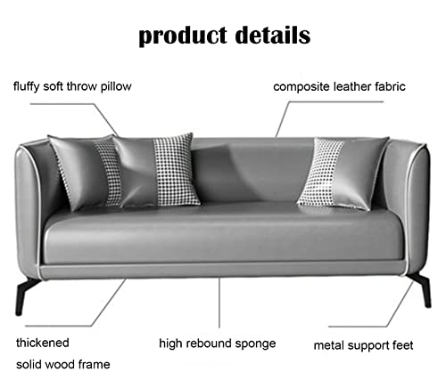 Sofa Couch Modern Living Room Sofa with Throw Pillows Composite Leather Breathable Fabric Sofa Couch Metal Support Feet High Rebound Sponge Cushions for Living Room Office