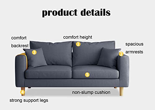 Sofa Couch Loveseat Sofa Chair Cotton and Linen Fabric 2-Seater Sofa Modern Decor Furniture Love Seat Couch with 2 Throw Pillows for Living Room Bedroom Office and Small Space