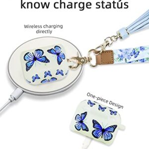 AirPod Pro Case with Keychain Wristlet, OULRAEFS Soft Silicone Skin Case Cute AirPods Pro Case Protective Case Cover with Wrist Key Lanyard for Airpods Pro 2019, Gifts for Women, Butterfly(Luminous)