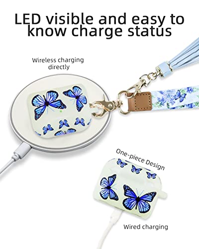 AirPod Pro Case with Keychain Wristlet, OULRAEFS Soft Silicone Skin Case Cute AirPods Pro Case Protective Case Cover with Wrist Key Lanyard for Airpods Pro 2019, Gifts for Women, Butterfly(Luminous)