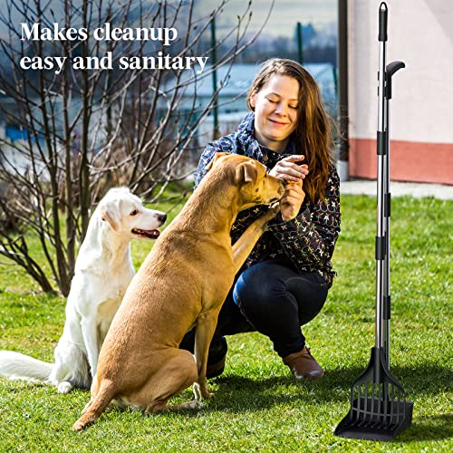 Lifewit Plastic Dog Pooper Scooper for Medium/Small Dogs, Adjustable Stainless Metal Pole Long Handle Poop Scoop Set with Rake and Tray for Lawns, Yard, Grass