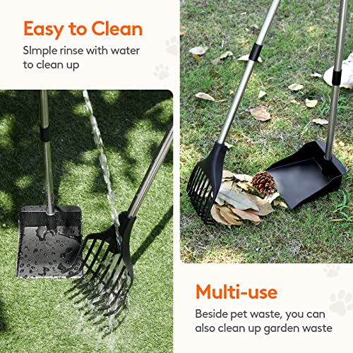 Lifewit Plastic Dog Pooper Scooper for Medium/Small Dogs, Adjustable Stainless Metal Pole Long Handle Poop Scoop Set with Rake and Tray for Lawns, Yard, Grass