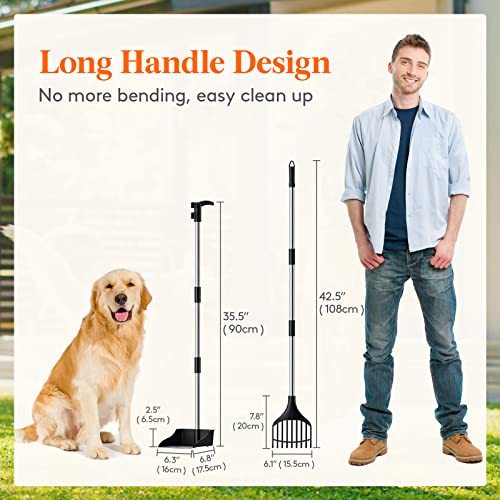 Lifewit Plastic Dog Pooper Scooper for Medium/Small Dogs, Adjustable Stainless Metal Pole Long Handle Poop Scoop Set with Rake and Tray for Lawns, Yard, Grass