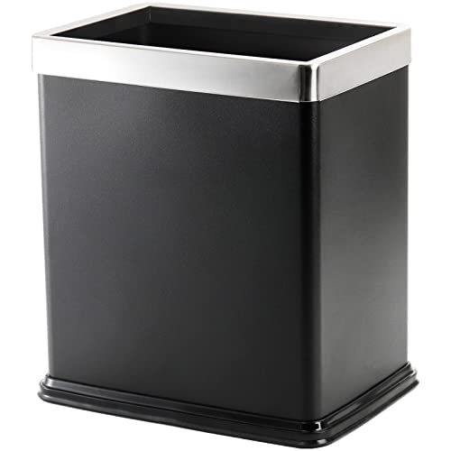 Coloch 9.5L Metal Trash Can with Removable Bag Holder, 2.5 Gallon Black Stainless Steel Garbage Container Bin Open Top Wastebasket for Bathroom, Kitchen, Office, Hotel, Home Use, 9 x 6.2X 10 Inch